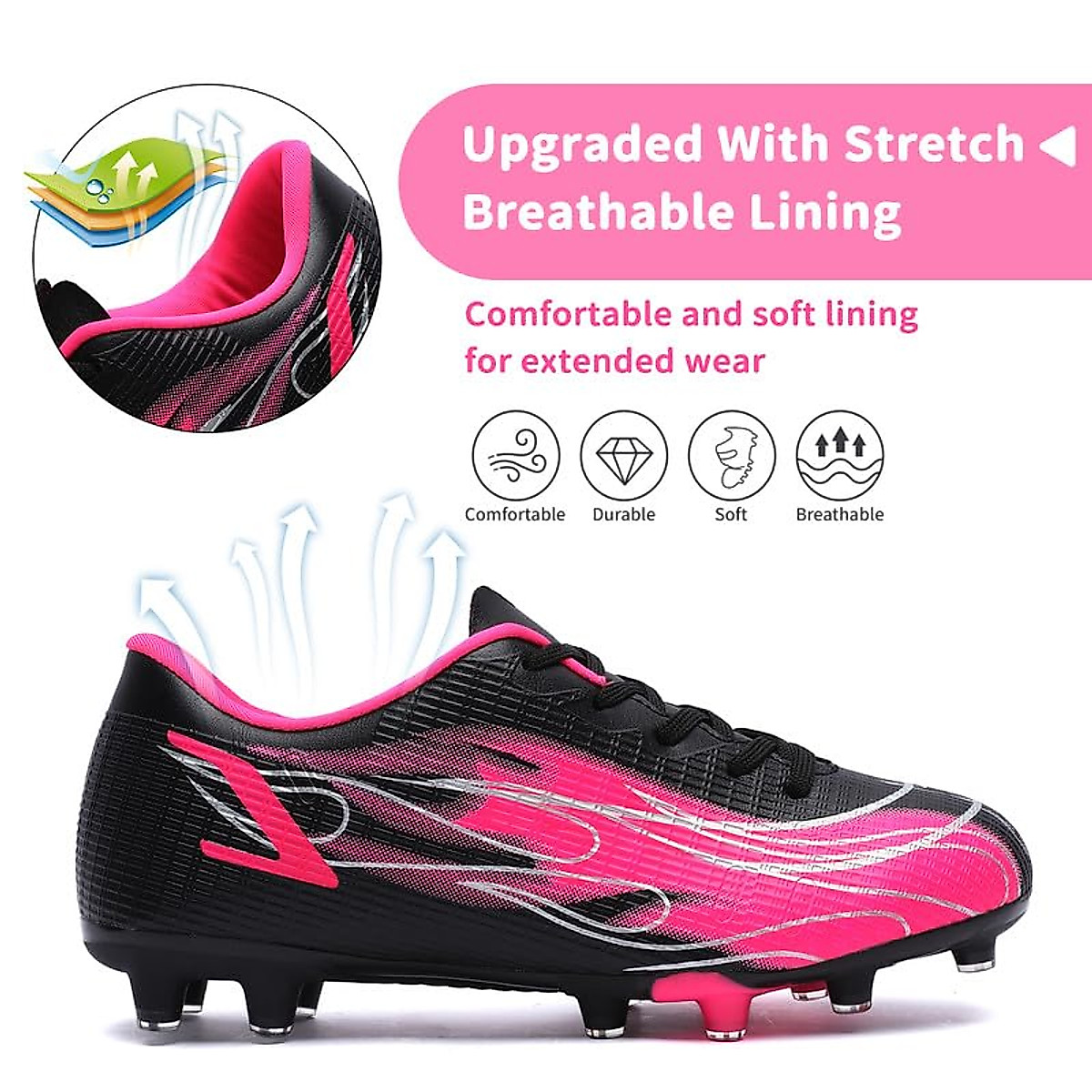 Hanani Soccer Cleats Boys Girls Football Shoes Kids Baseball Cleat Outdoor & Indoor Firm Ground Anti-Slip Comfortable Flexible Running & Training Unisex Child…