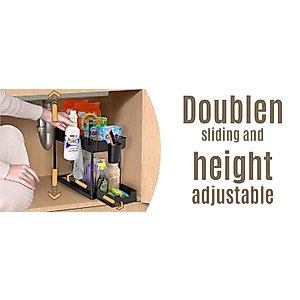Chiaamo, Under Sink Organizers and Storage 2-Tier Sliding Shelf, 1 Sliding Organizer for countertop or Under The Sink with 4 Telescopic Tubes That Allows You to Adjust The Height to Your Need.