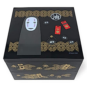 Studio Ghibli Jubako Japanese Traditional Bento Box - Spirited Away - Kaonashi (No Face) - Set of 27oz Japanese Lunch Box with Spoon/Chopsticks in a noise-free case (Konashi Jubako, Spoon)