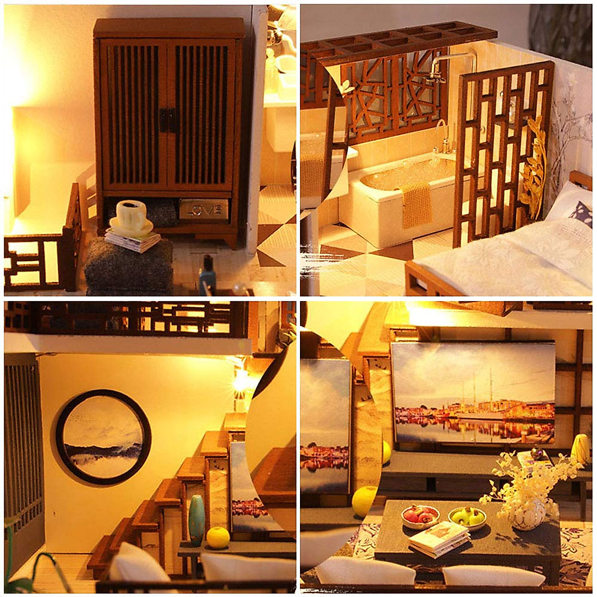 Dollhouse Miniature with Furniture DIY 3D Wooden Doll House Kit Cottage Traditional Yard Creative Room Best Gift for Children Frie (Shi Guang)