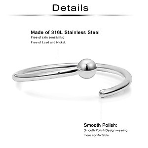 Ftovosyo 36PCS 22G Surgical Steel Attached Captive Bead Nose Hoop Rings Tragus Cartilage Helix Hoop Earring Eyebrow Septum Hoop Ring Piercing Jewelry for Men Women Silver-tone 10mm