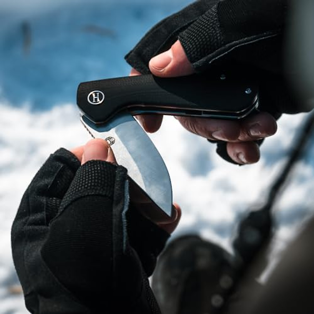 Holtzman's Gorilla Survival Folding Knife D2 Steel Blade G10 Tactical Handle Pocket Folding Knife EDC Giftset for Men (Silver and Black)