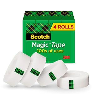 Scotch Magic Tape, 4 Rolls, Numerous Applications, Invisible, Engineered for Repairing, 3/4 x 1000 Inches, Boxed (810K4), Transparent