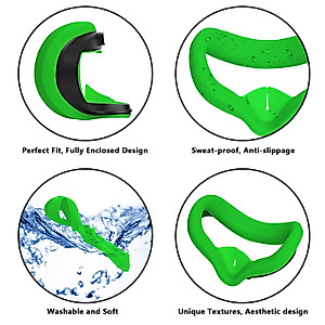 TOMSIN Touch Controller Grip Cover for Oculus Quest 2 with Silicone Face Cover, Protective Lens Cover, Silicone Handle Strap Combo, Sweatproof Lightproof Anti-Throw Accessories Set (Green)