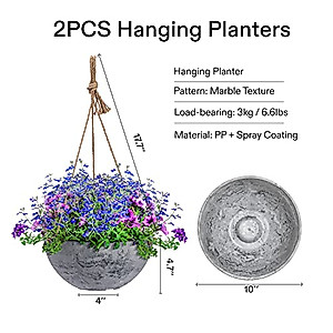 VIVOSUN 2 PCS Hanging Planters, 10 Inch Flower Pots with Drainage Holes, Indoor and Outdoor Hanging Basket, Marble Pattern