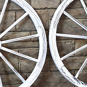 Sunnydaze 29-Inch Decorative Fir Wood Wagon Wheel - Rustic Western Indoor and Outdoor Decor - White - Set of 2