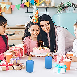 MISSYO 12 Pack 2x3 Inch Light-Blue Pillar Candles, 24 Hours Dripless Smokeless Unscented Candles for Home Weddings Restaurant Spa Church