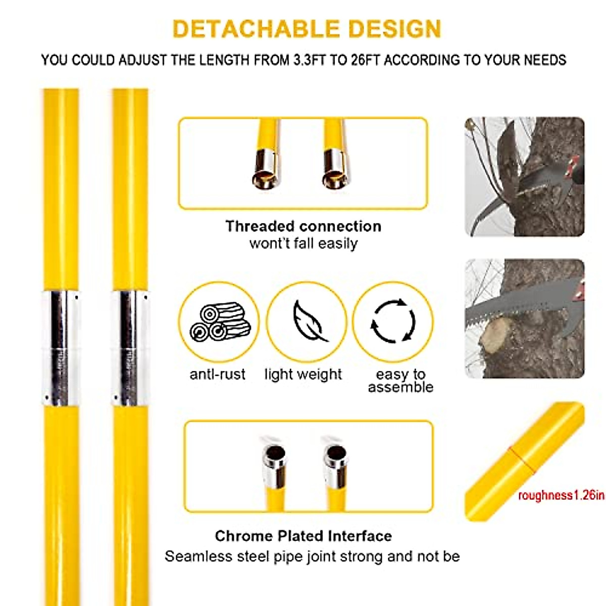27 Feet Tree Pole Pruner, 2023 Upgraded Gear Manual Branches Trimmer for Garden Tools Loppers Hand Pole Saws Extendable Height with Knives and Storage Pocket