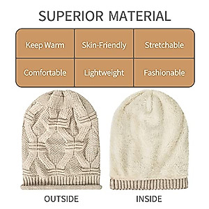 Senker Fashion 2 Pack Womens Slouchy Beanie Winter Knit Soft Hat for Women and Men, A-Beige&Dark Grey