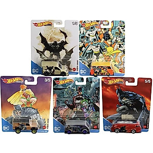 Hot Wheels 2022 Premium Pop Culture DC Batman Comics DLB45-946P Release Complete Set of 5 Diecast Vehicles