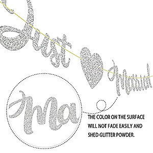 Just Married Banner for Wedding Bachelorette, Bridal Shower, Engagement Party Decoration Silver Gliter Sign, Mr and Mrs Sign