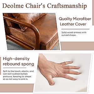 Mid Century Modern Accent Chair Set of 2 Living Room- Comfy Solid Wood Arm Chair with Lumber Pillow Lounge Decorative Brown Leather Office Side Chair Bedroom Reading Nook Sillas De Sala Microfiber