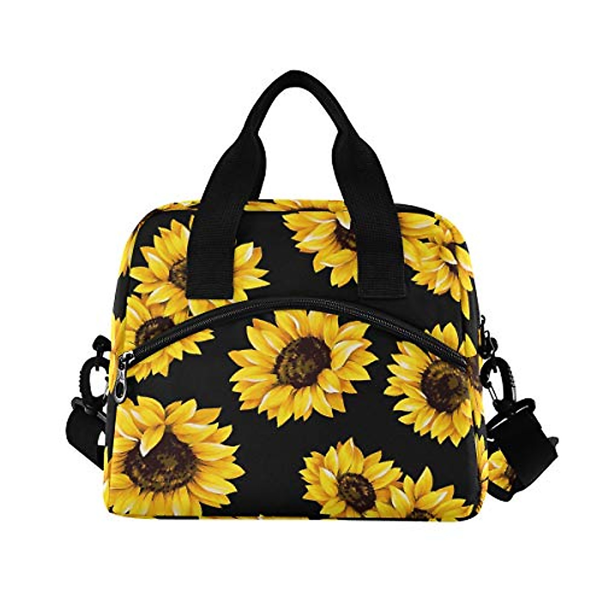 Baofu Sunflower Lunch Bag Insulated Waterproof Reusable Tote Bag Durable Portable Zipper Large Lunchbox Handbag with Strap for Kids Women Men