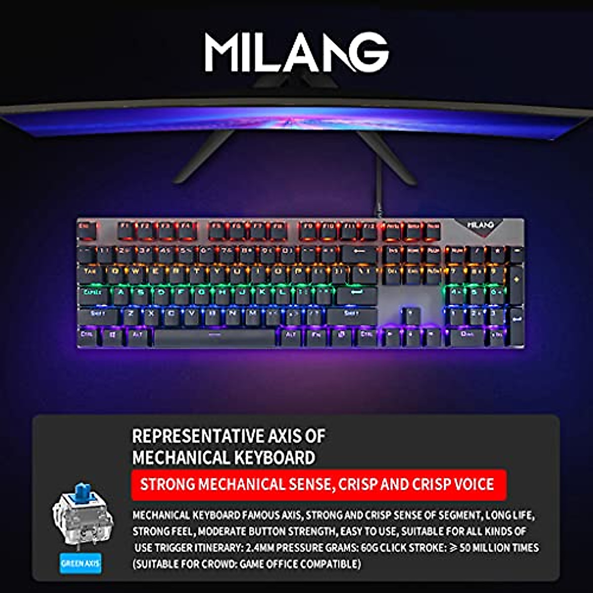 Qksky 104 Key USB Wired RGB Backlight Mechanical Gaming Keyboard Scientific Key Layout Green Axis Anti-Ghosting Keyboard 104 Key Gaming Keyboard