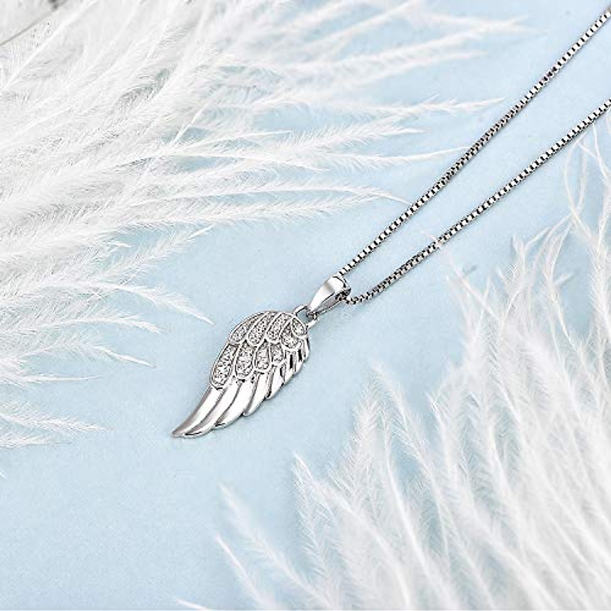 STARCHENIE 925 Sterling Silver Angel Wing Pendant Necklace for Women Cubic Zirconia 18" Chain