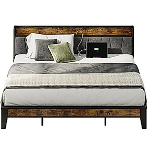 LIKIMIO King Size Bed Frame, Storage Headboard with Charging Station, Solid and Stable, Noise Free, No Box Spring Needed, Easy Assembly
