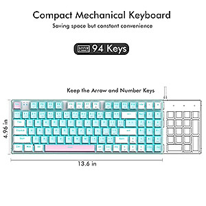 E-YOOSO Mechanical Keyboard, Wired Compact Computer Keyboard, Backlit Gaming Keyboard 94 Keys with Arrow Keys & Numpad for PC/Mac Gamer, Typist, Linear Red Switch