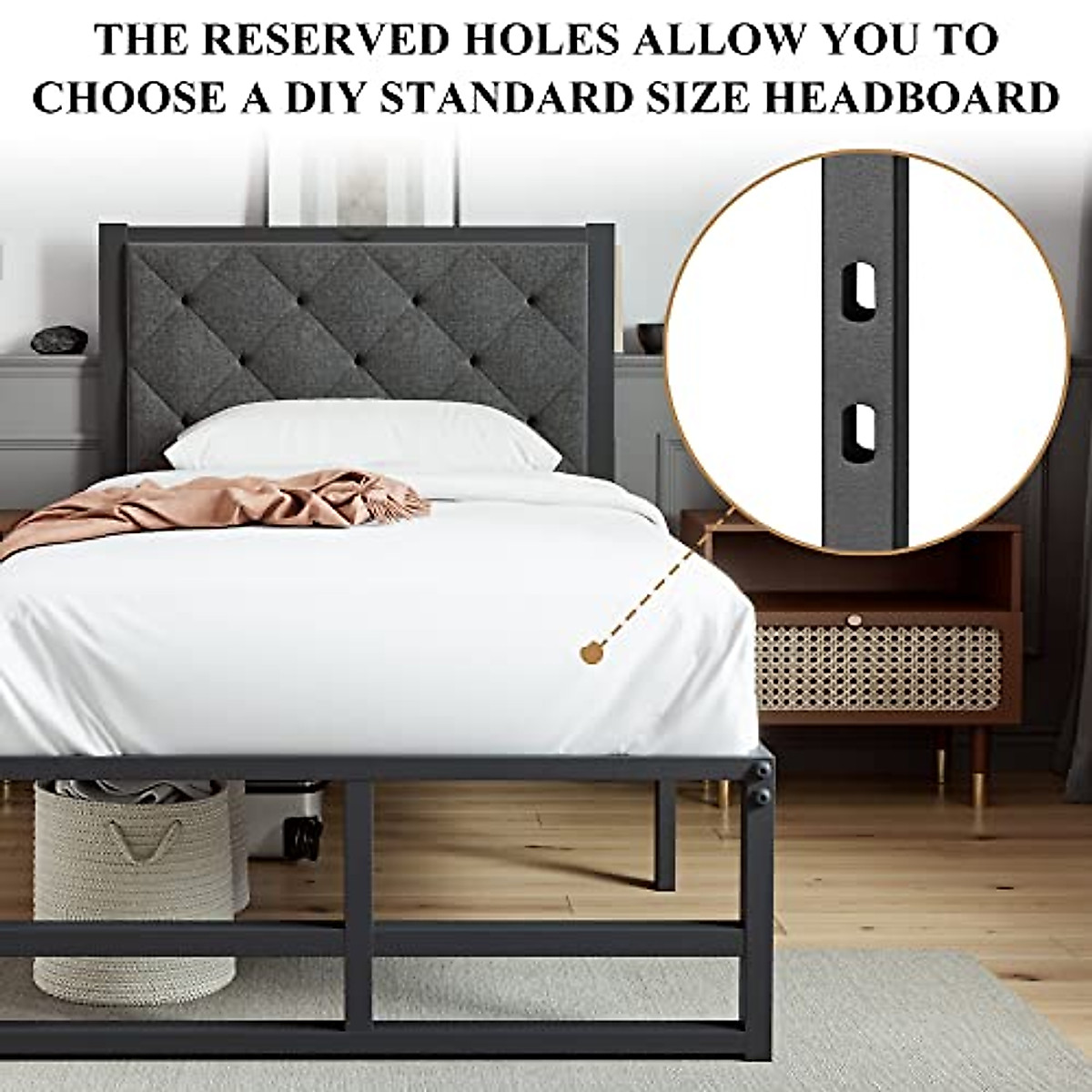 SHA CERLIN Twin Size Metal Bed Frame, 14 Inch Heavy Duty Platform Bed, High Under Bed Storage Space, Steel Slats Support up to 1000 lbs, No Box Spring Needed, Mattress Anti-Slip Design, Noise Free