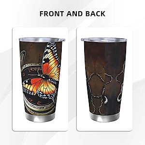 quopvn Butterfly Clocks Print 20oz Car Cup Ps Material Lid, Perfect For Hot & Cold Drinks
