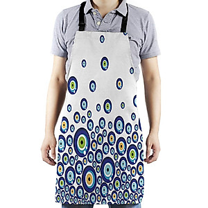 HGOD DESIGNS Eyes Kitchen Apron,Blue Turkish Evil Eye Bead Pattern (2) Kitchen Aprons For Women Men For Cooking Gardening Adjustable Home Bibs,Adult Size