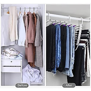 OZUAZ 2 Pack 9 Layers Pants Hangers Space Saving Trousers Hangars Space Saving Hanger Organizer Pant Hangers Multi-Functional Wardrobe Hanger Closet Pants Organizer