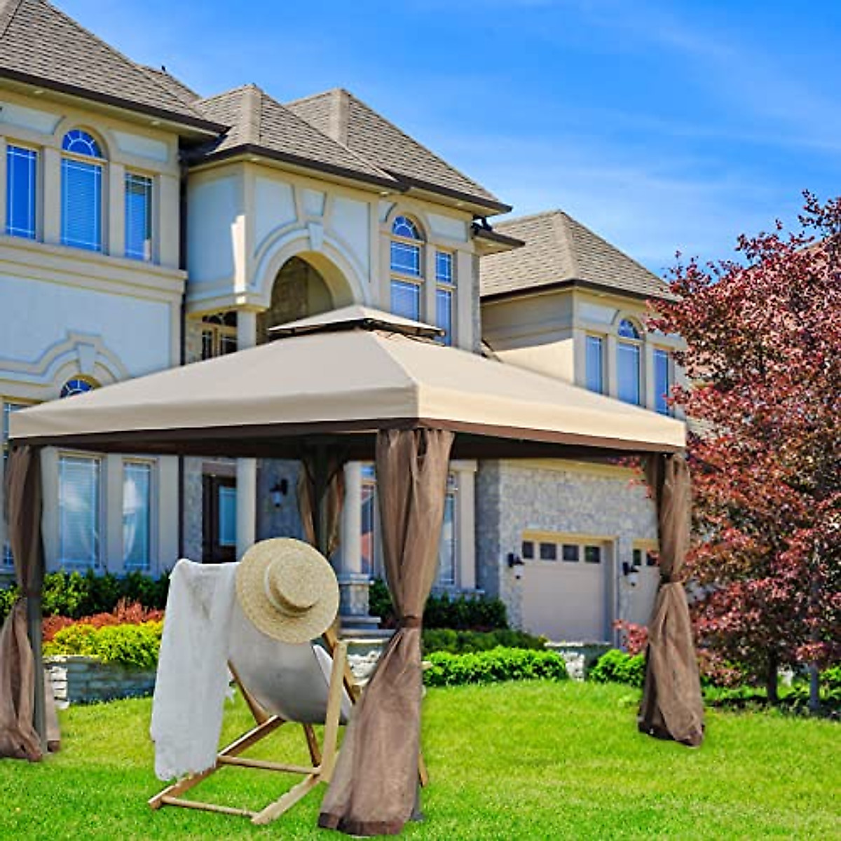 Garden lucky Replacement Gazebo Mosquito Netting 4 Panels for Patio Garden Backyard (12'x12', Coffee, Only Netting)