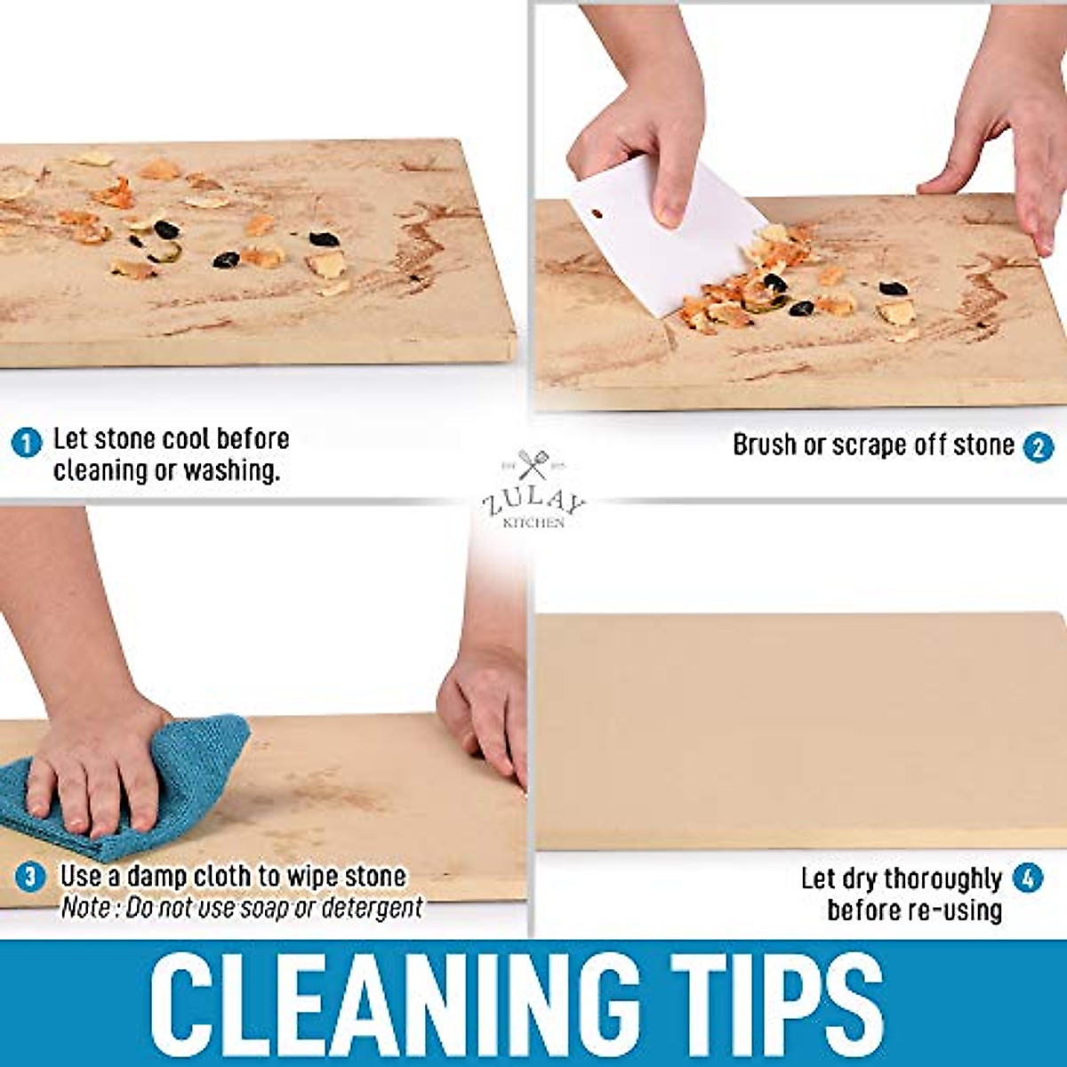 Zulay Kitchen Large Pizza Stone For Oven And Grill - Free Bench Scraper Included - Thermal Shock Resistant Baking Stone - Cooking Stone - 15 x 12 Inch
