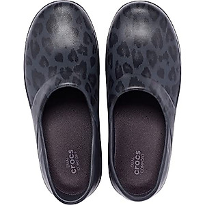 Crocs Women's Neria Pro II Clogs, Slip Resistant Work Shoes, Black/Leopard, Numeric_6