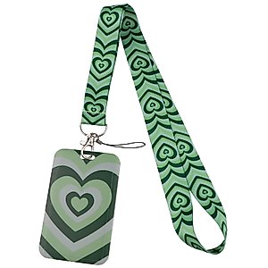 Green Heart Lanyard with Badge Holder, DMLSKY Lanyards for ID Badges Waterproof Nametag Card Holder Vertical