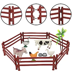 Realistic Farm Animal Figures Toys, 44 Pcs Plastic Farm Figurines Playset Includes Fences Mini Farm Animal Cake Topper Learning Toy Set for Kids & Toddlers