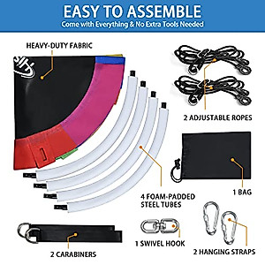 Hishine 43" Saucer Tree Swing for Kids, 360° Rotate Waterproof Flying Saucer Swing with Swivel, Hanging Straps, Adjustable Ropes, Round Mat Spinner Swing for Tree/Swing Set (Rainbow)