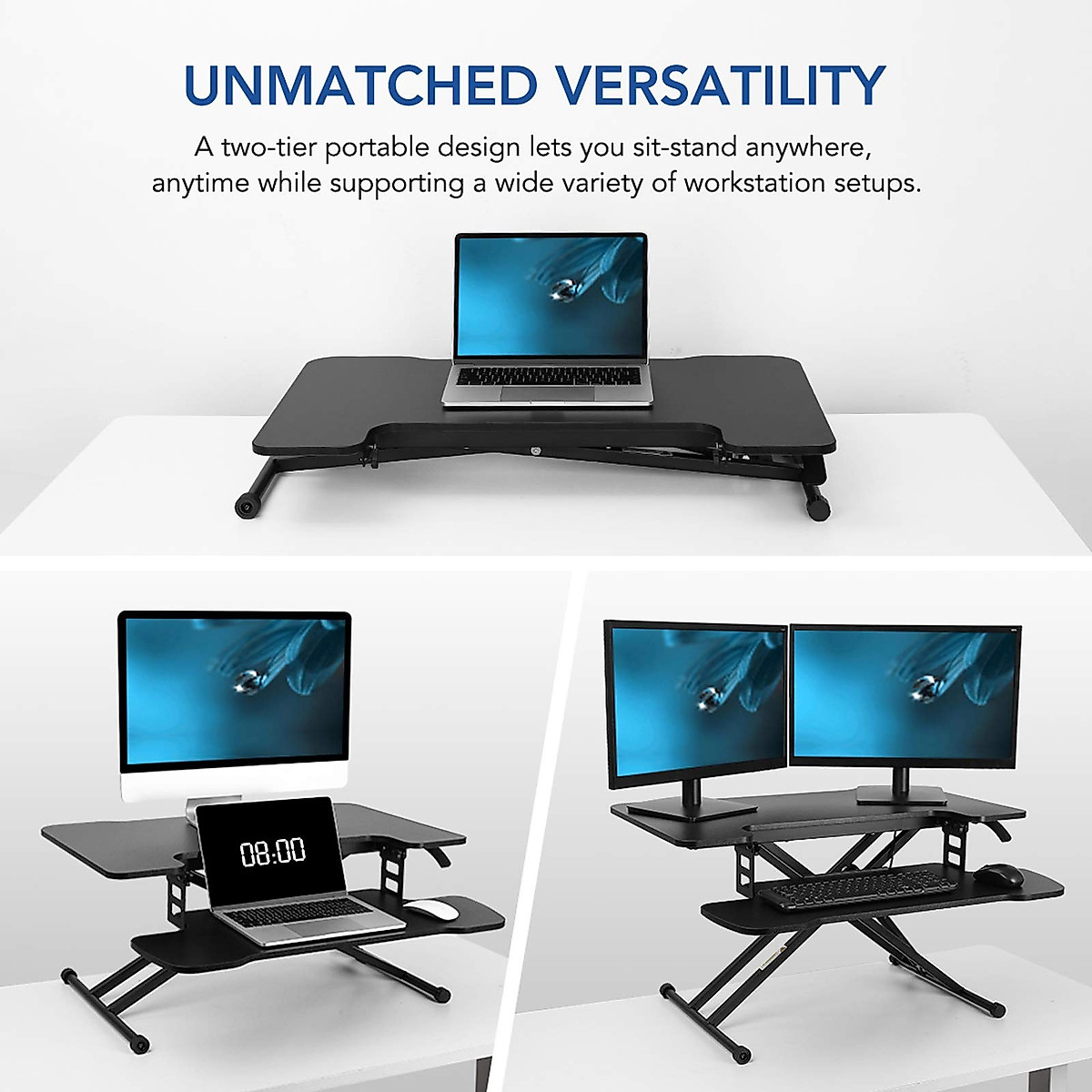 FLEXISPOT 31 inch Standing Desk Converter | Height Adjustable Stand Up Desk Riser, Black Home Office Desk Laptop Workstation with Removable Keyboard Tray (M18M)