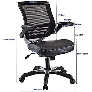 Modway Edge Mesh Back and White Vinyl Seat Office Chair With Flip-Up Arms - Computer Desks in Black