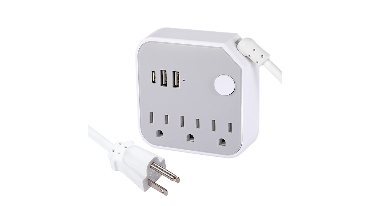 Compact Power Strip with USB-C for Travel & Home