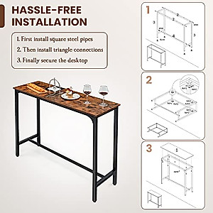 Giantex 48" Narrow Console Table - Long Bar Table, Rectangular Kitchen Dining Table w/Steel Frame, Adjustable Feet, Pub Table Counter Height Table, Sofa Side Table for Entryway, Hallway, Entry Table