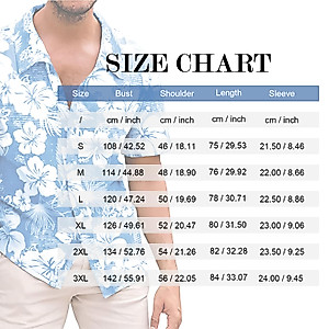 Men's Novelty Hawaiian Floral Shirt Summer Casual Button Down Tropical Holiday Beach Shirts Blue