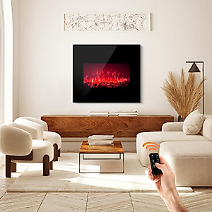 LifePlus Electric Fireplace Heater, 26 Inch Glass Fireplace Heater with Wall Mounted and Freestanding, Adjustable 10 Flame LED Colors, Log & Crystal Hearth Options, Remote Control, 12H Timer