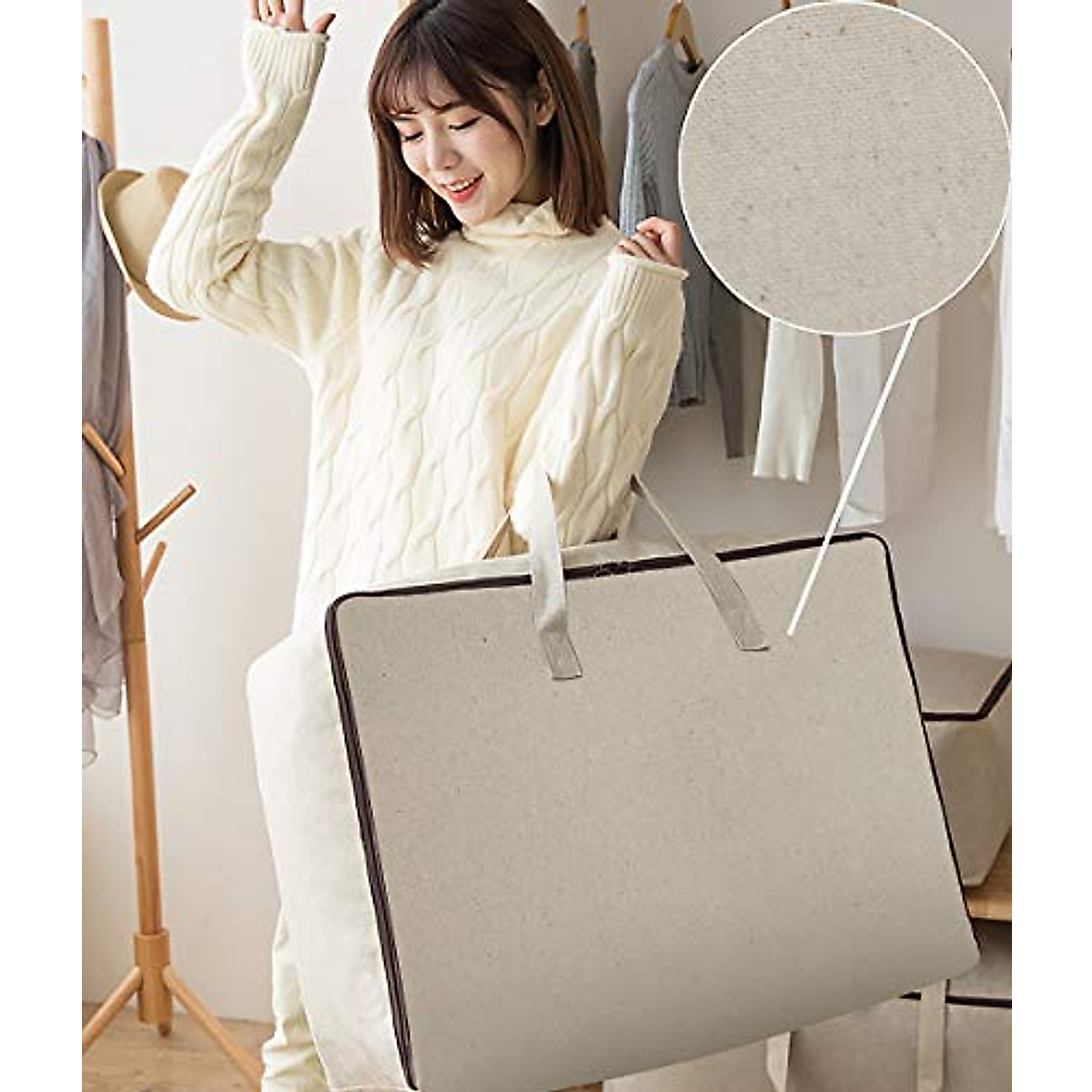 iwill CREATE PRO 100% Cotton Soft Storage Bag, Breathable, Good for Clothes, Bedding Set Organizer, Pack of 2, Light Gray