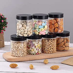 8OZ 32PCS Plastic Jars with Lids Empty Slime Cosmetics Containers Clear Gift Round PET Cream Jars with Black Lids Pen Labels for Kitchen Storage Spices Dry Food Body Butter Slime Making