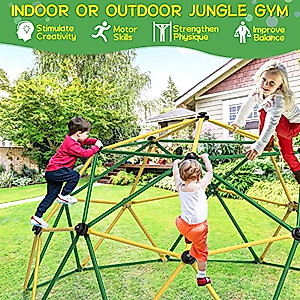 GIKPAL Climbing Dome, 10FT Dome Climber with Hammock for Kids 3 to 10 Outdoor Play Equipment, Supports up to 1000lbs Jungle Gym, Anti-Rust, Easy Assembly, Gift for Kids, Yellow+Green