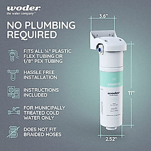 Woder WD-S-5K-ADV-JG High Capacity Advanced Inline Water Filter with ¼” John Guest Fittings - WQA Certified 5,000gal – Removes Chlorine, Lead, Chromium 6, Heavy Metals, Odors/Contaminants – USA Made