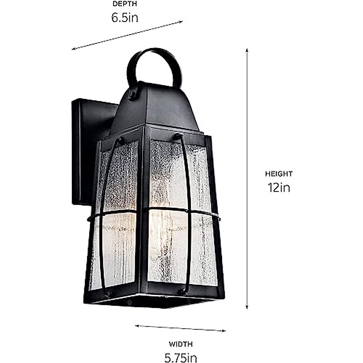 NygrAd Tolerand 12" 1 Light Textured Black Outdoor Wall Sconce with Clear Seeded Glass