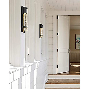 LED Dusk to Dawn Outdoor Wall Light Fixture - HWH Exterior Wall Sconce Porch Light 2 Pack, Outside Wall Lights in Black Finish with Crystal Bubble Glass, 5HW9-B-P-2PK BK