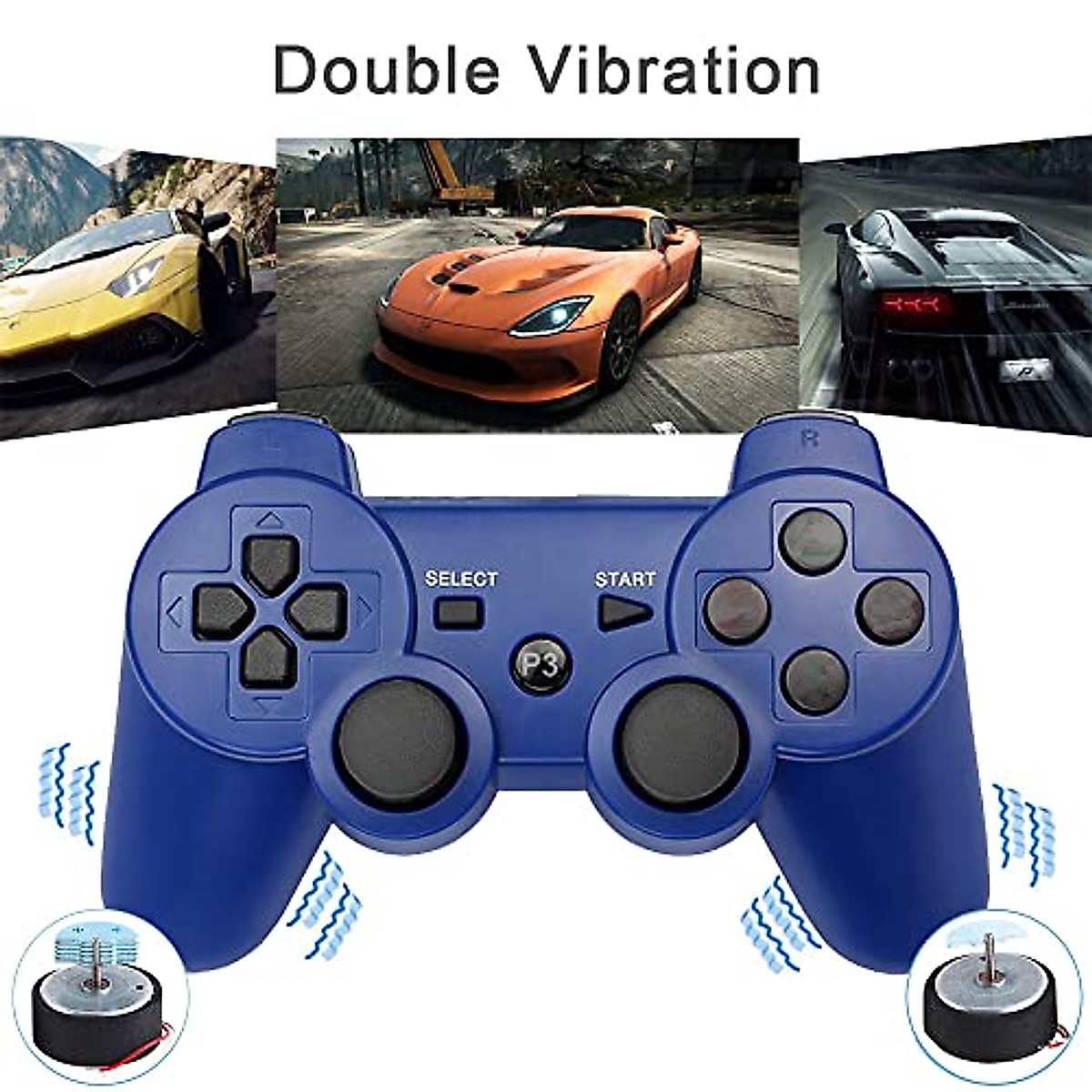 Autker PS3 Controller Wireless 2 Pack Double Vibration Gamepad with 2 Charging Cable Compatible with Playstation 3 (Blue+Green)