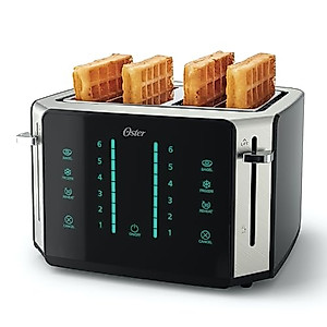 Oster 4-Slice Toaster, Touch Screen, Stainless Steel, Digital Timer, 6 Shade Settings, Easy to Clean, Removable Crumb Tray