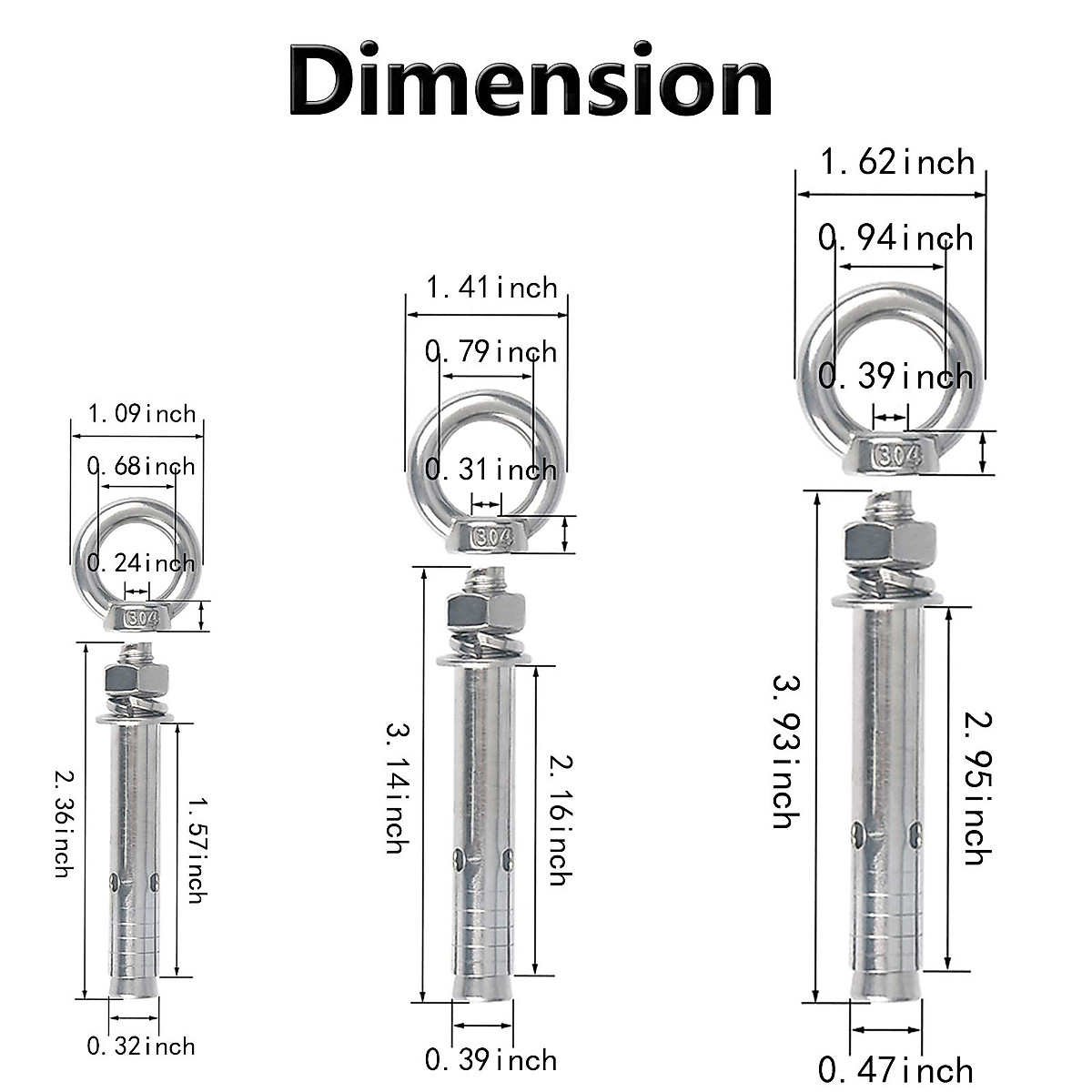 Shoulder Eye Bolts, Heavy Duty Eyebolts Stainless Steel Wall Concrete Anchors Screw Expansion Bolts with Nuts Eye Hooks Fastener for Ceiling Concrete Masonry