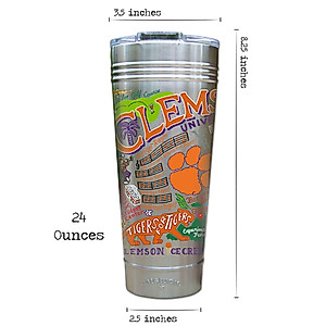 Catstudio Clemson University Collegiate Thermal Tumbler | Triple Wall Insulation With Non Slip Bottom | Great College Travel Cup for Water, Coffee, Tea, or Smoothies