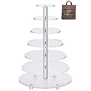 Jusalpha® Large 7 Tier Acrylic Round Wedding Cake Stand Dessert Stand Pastry Serving Platter-Food Display Stand for Large Event (Large with Rod Feet Base) (7RF)