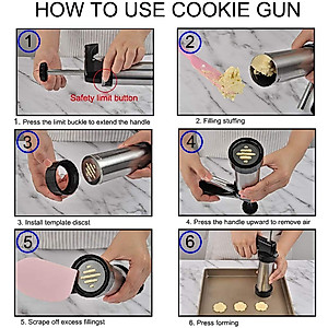 HM_ZL Cookie Press Gun Cupcake Filler Injector Stainless Steel DIY Biscuit Cookie Pastry Gun for Cake Decorating (25 Pieces)