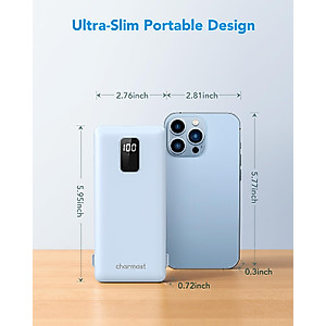 Charmast Portable Charger with Built-in Cables and AC Wall Plug, 10000mAh Ultra Slim Power Bank, External Battery Pack, Travel Accessories Compatible with iPhone 14/13, Samsung Galaxy, etc